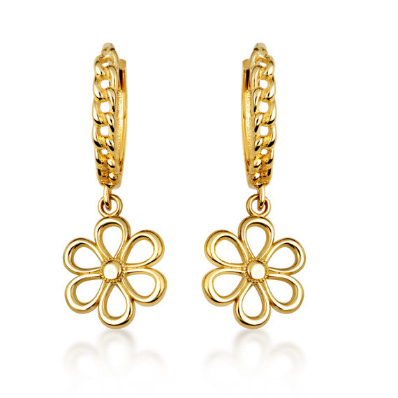 Yellow Gold Daisy Flower Cuban Link Huggie Hoop Earrings – TYS Jewelers